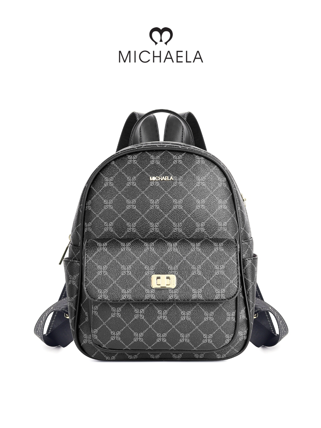 MICHAELA Letter Checkered Backpack with Twist Lock Preppy Chic for ...