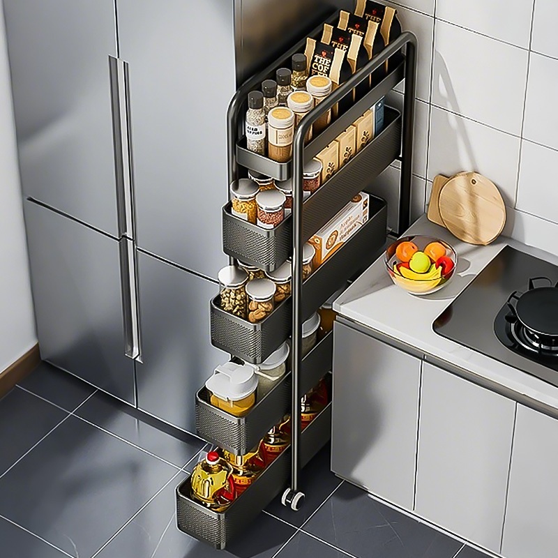 5-Story Kitchen Trolley 360 Degree Mobile Car Storage Rack With Slide ...