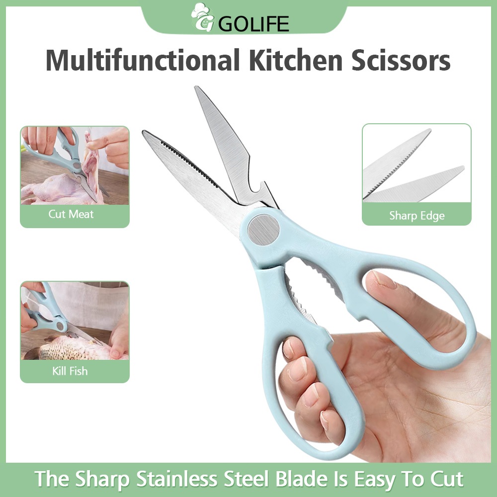 GOLIFE kitchen scissors heavy duty Blue Multifunctional stainless heavy ...