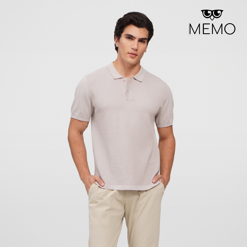 Memo Waffle Flat Knit Polo For Men (Taupe) | Shopee Philippines