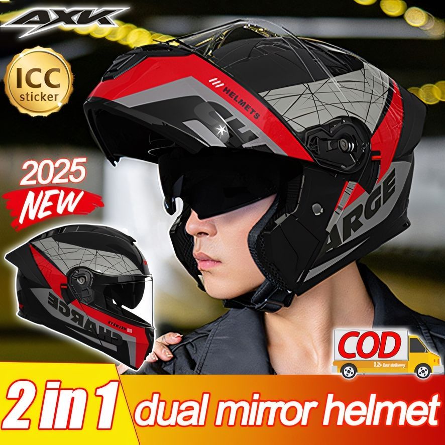 AXK 909 Full Face Helmet Modular Dual Visor Helmet Motorcycle Helmet ...