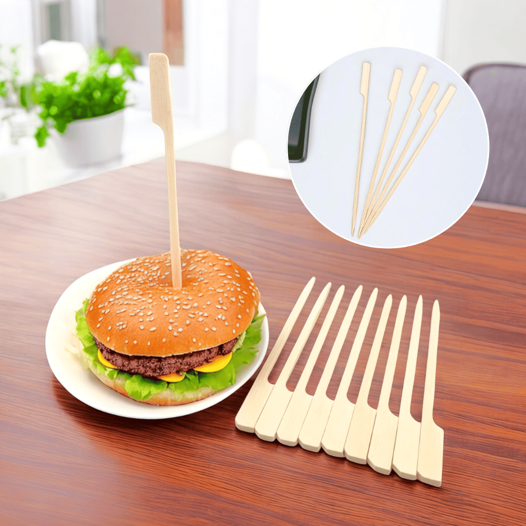 100pcs Wooden Bamboo Burger Stick Handle & Barbeque BBQ Sticks Handle ...