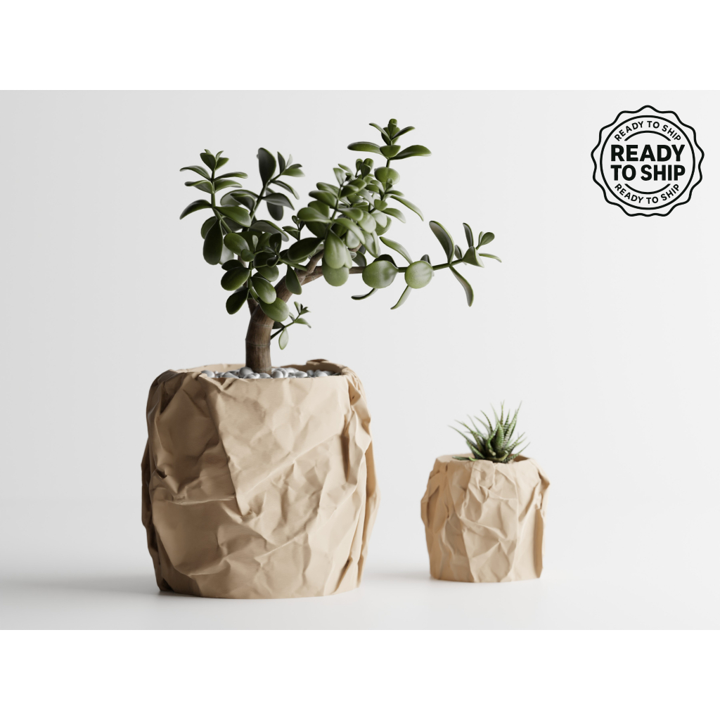 Crumpled Textured Plant Pot - Aesthetic Indoor Planter | 12cm / 8cm ...