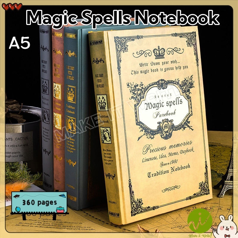A5 Hardcover Notebook 320Pages Thicked magic spells Retro European ...