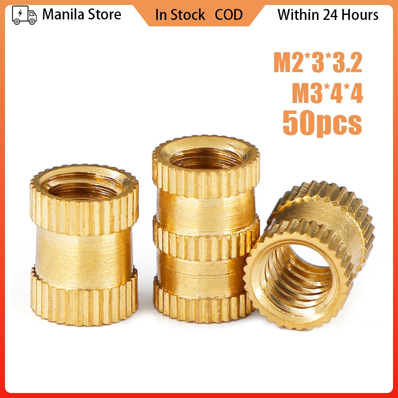 50PCS Brass Insert Nut M2 M3 Knurled Threaded Straight Through T-shaped ...