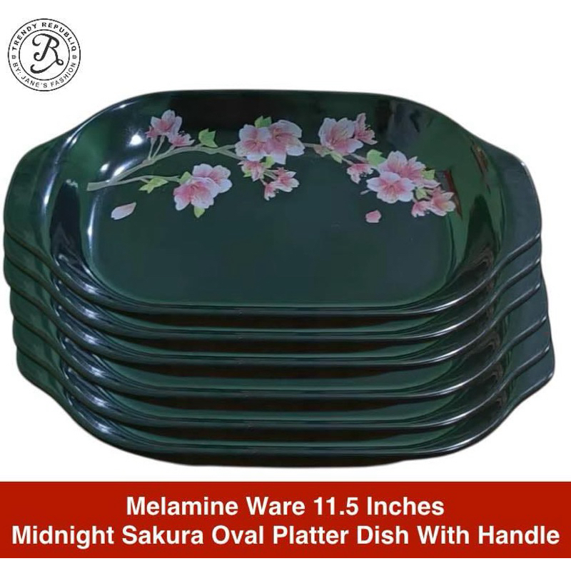 Melamine Ware 11.5 Inches Midnight Black Sakura Oval Platter Dish with ...