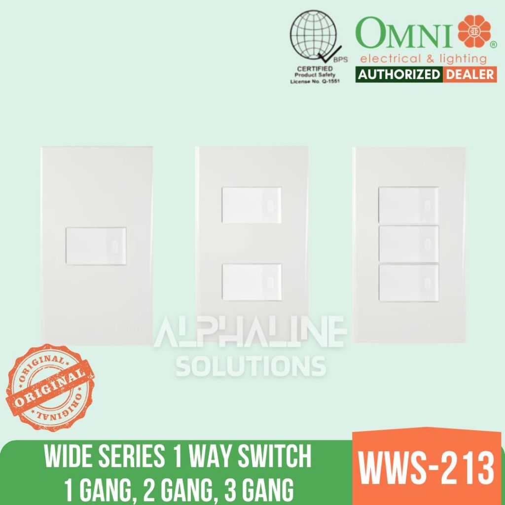 Omni Wide Series 1 Way Switches with Plate WWS-213 1 Gang, 2 Gang, 3 ...