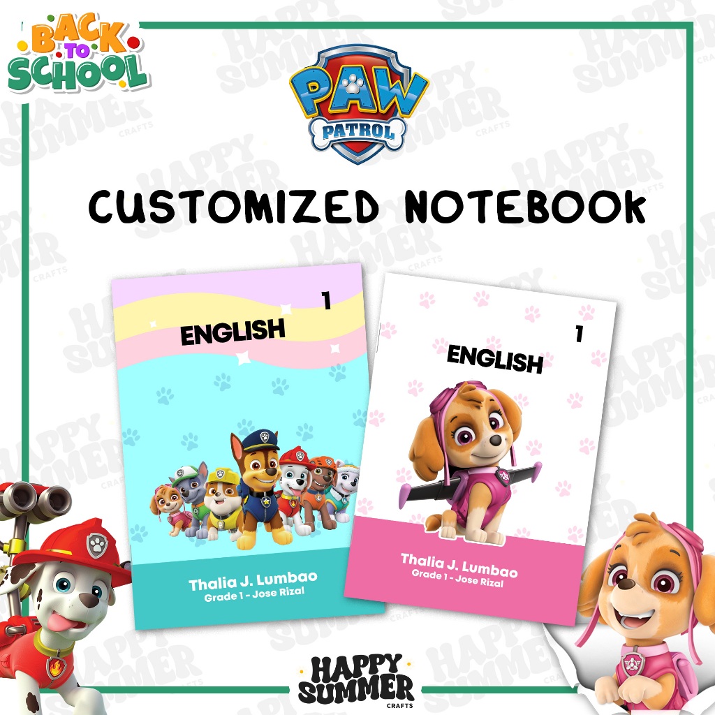 PAW PATROL THEMED Customized Name Subject Writing Composition Notebook ...