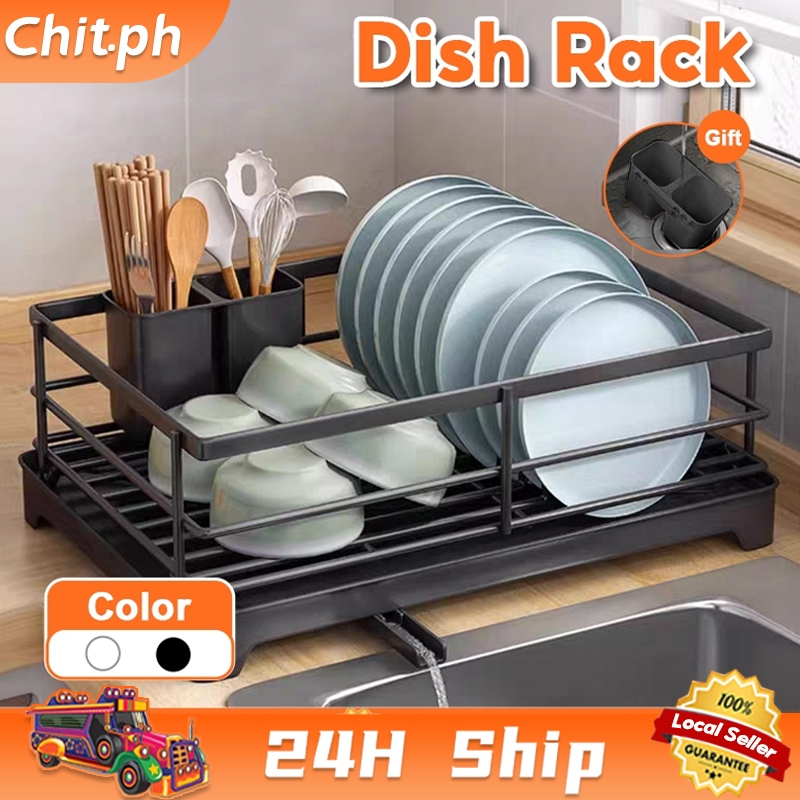 CHIT Dish Drain Rack with Drip Tray 360° Rotatable Kitchen Sink Dish ...