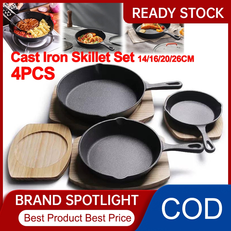4pcs Cast Iron Skillet Set 14cm 16cm 20cm 26cm Frying Pan Home Skillet ...