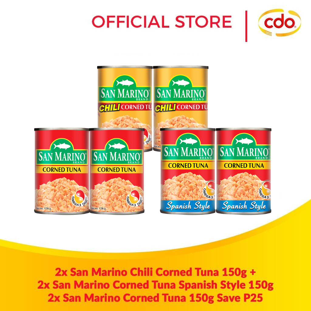 SAN MARINO Chili Corned Tuna 150g x2 + SAN MARINO Corned Tuna 150g x2 + SM Spanish Style 150g x2 ...