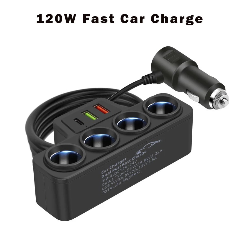 MOTEX 7 in 1 120W/4 Way Car Cigarette Lighter Socket Splitter DC12V-24V ...