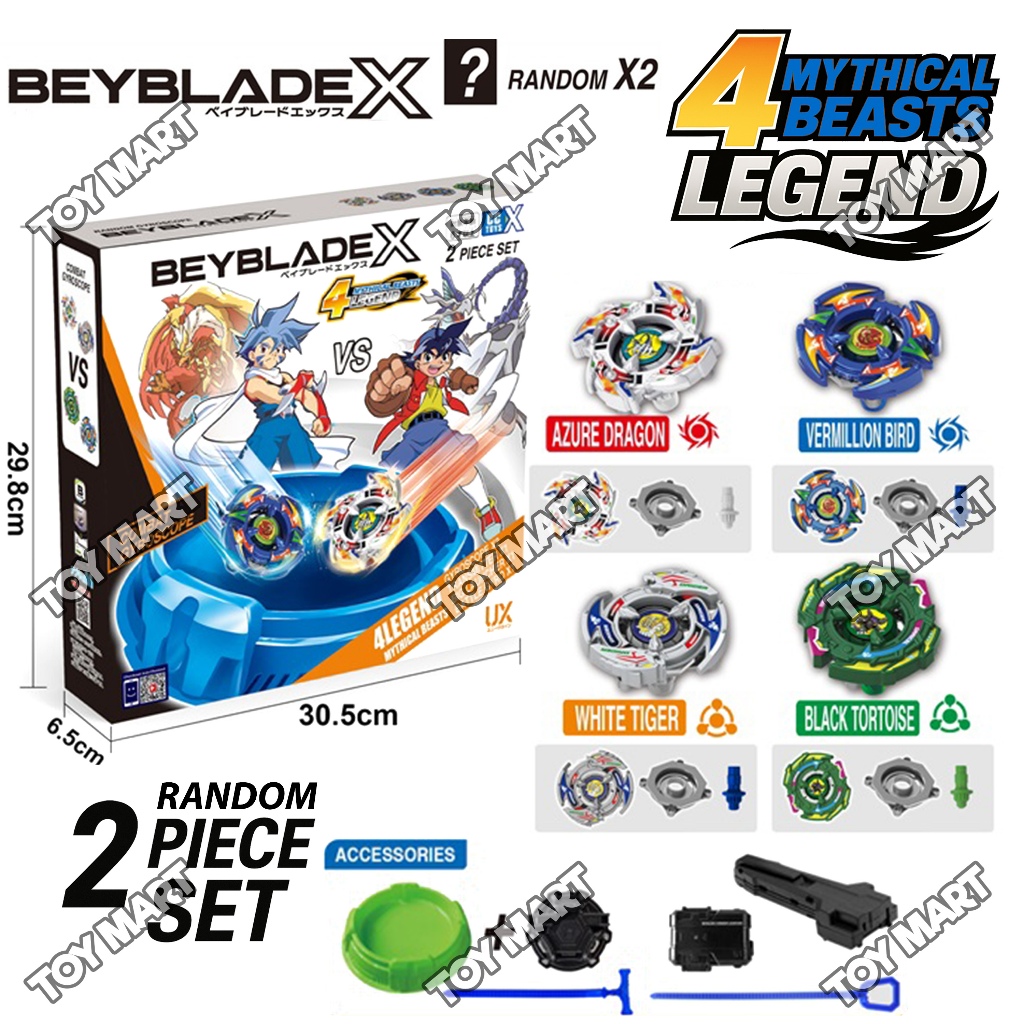 Beyblade X Four Mythical Beasts Battle Set w/ 2 Random Battle Spinner Tops + Arena & Launchers ...