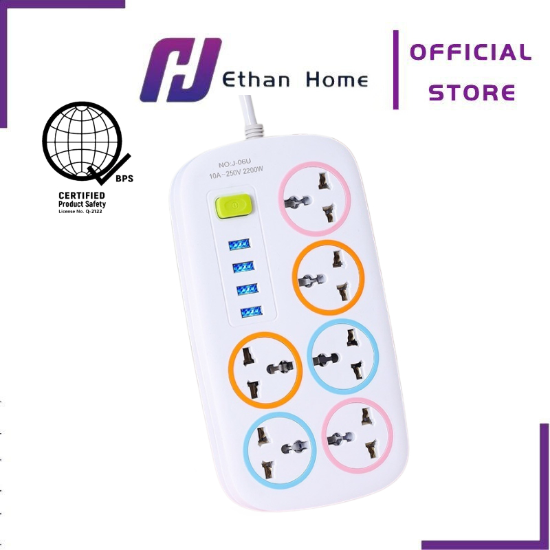 Power Socket Extension Socket Cable Moveable Multi Function Socket With 6 Socket And 4 Usb Port