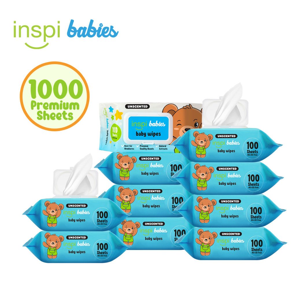 INSPI Babies Premium Baby Wipes Unscented 1000 Tender Sheets 10 Packs ...
