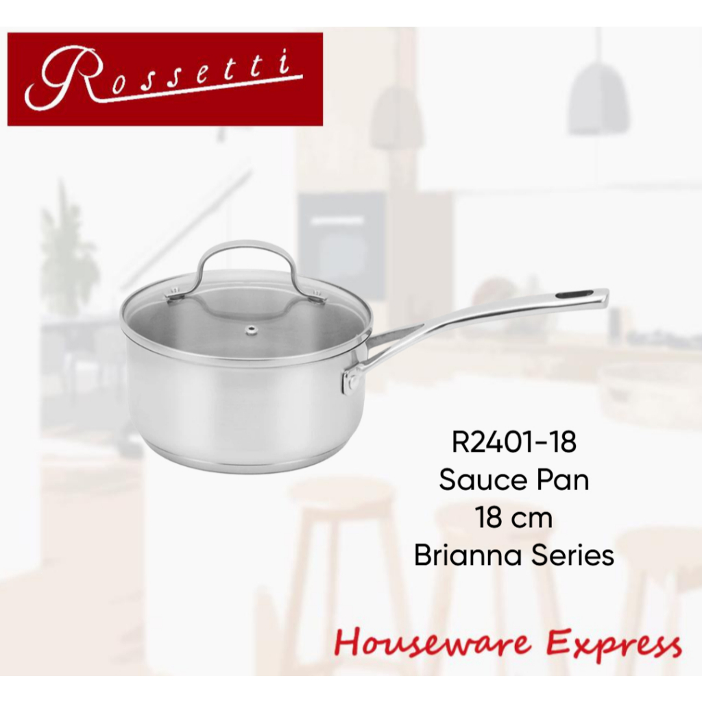 Rossetti R2401-18 Sauce Pan 18cm Stainless with Glass Cover Brianna ...