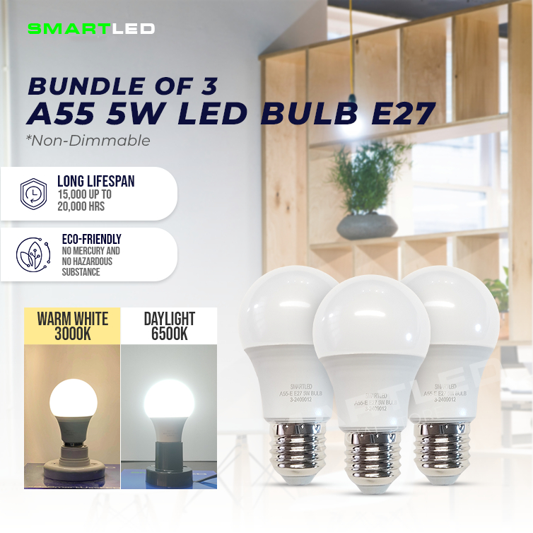 SmartLed PH A55 5W LED Bulb E27 (BUNDLE OF 3) | Shopee Philippines