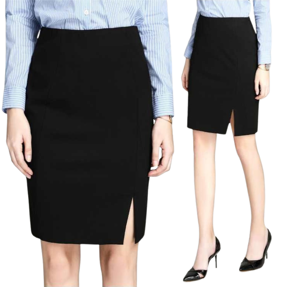 High Waist Office Formal Mini Skirt (S -L) Side Slit Full Garter ...
