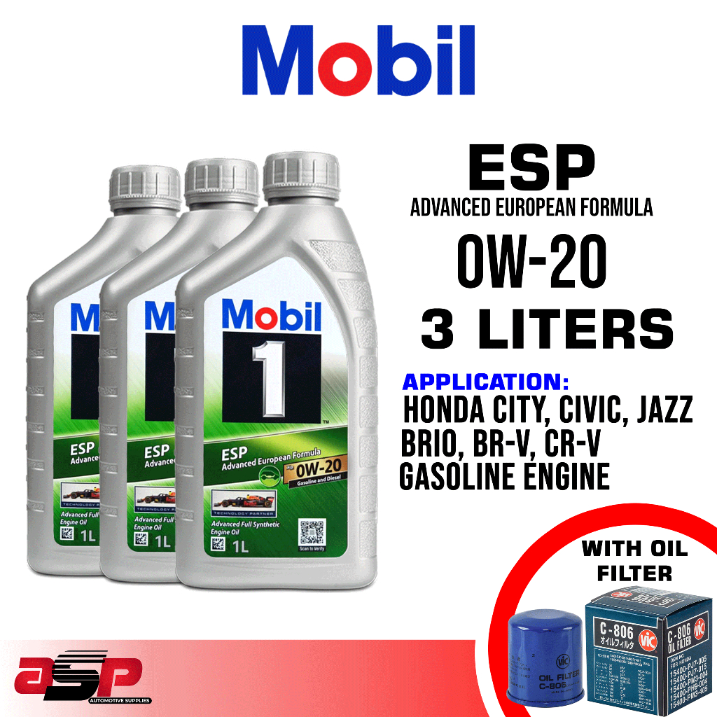 Mobil 1 ESP x2 0W-20 Fully Synthetic 3 Liters for Honda City, Civic, Jazz, Brio, CRV | Shopee ...
