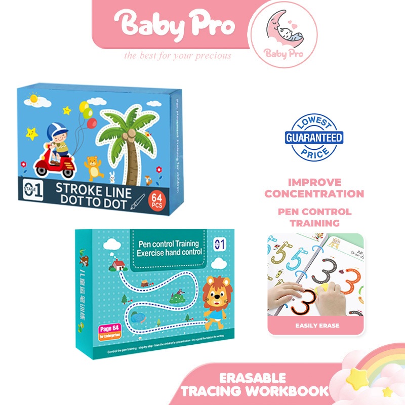 Baby Pro Kids Erasable Tracing Workbook Early Educational Training ...