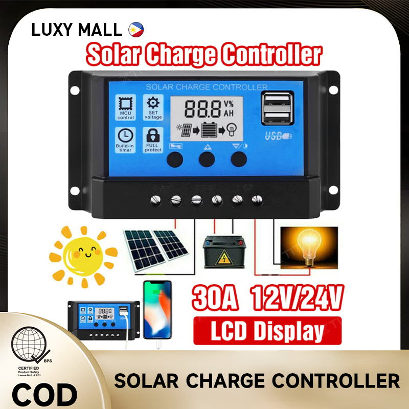 Luxy 30A Solar Charge Controller PWM 12/24V Solar Panel Battery ...