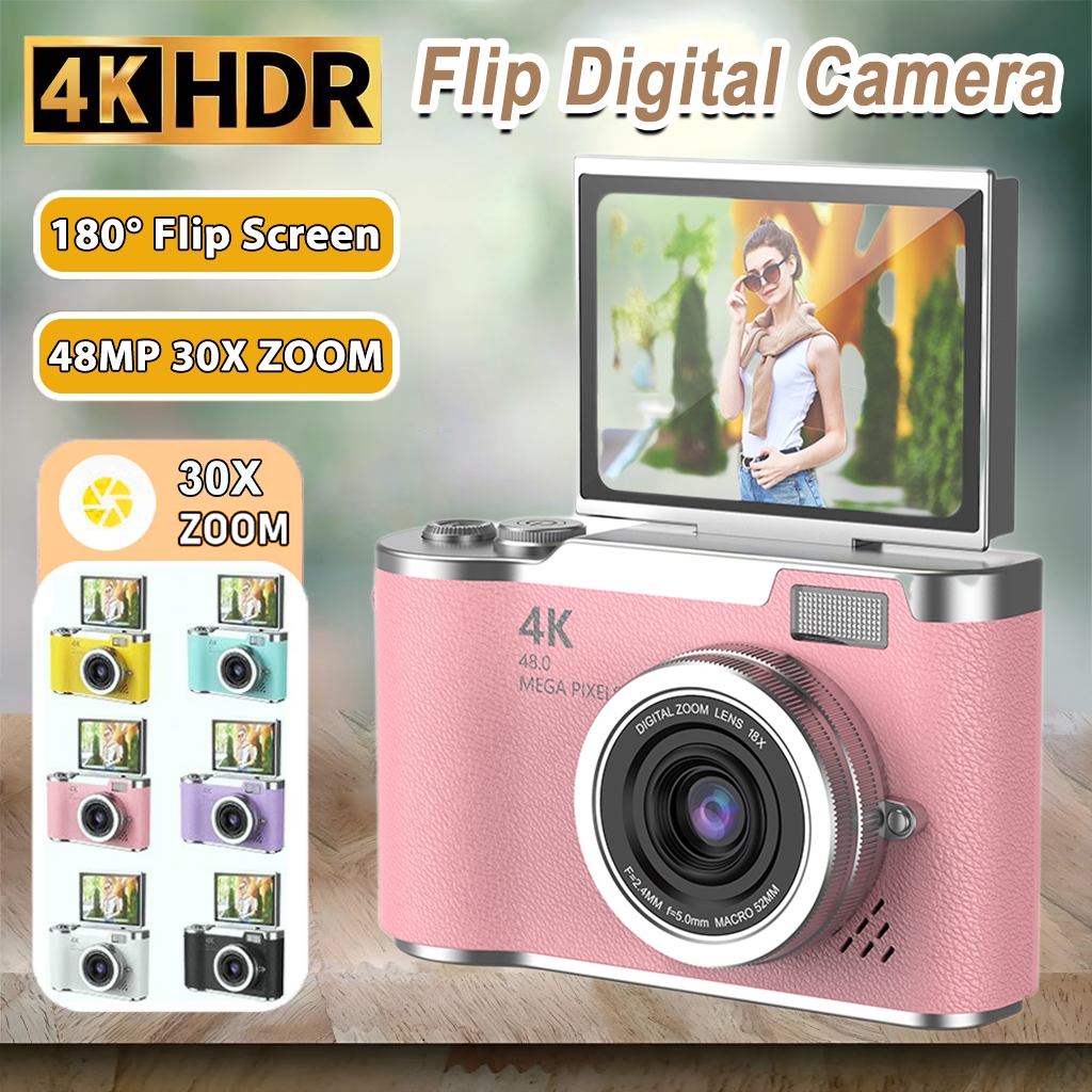 Digital Camera 4K HD 48MP Photography Flip Screen 180° 30X Zoom Mini ...