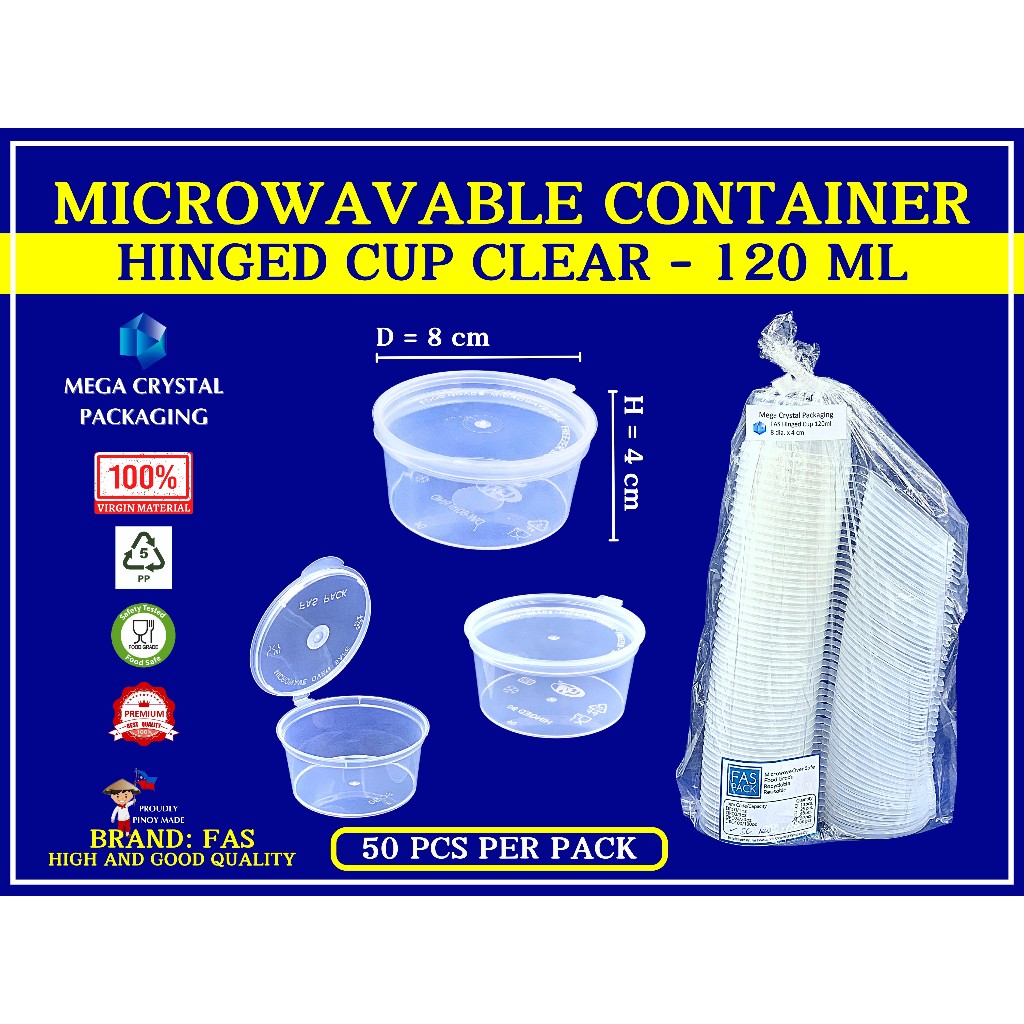 [ 50 Pcs ] FAS Pack Microwavable Cup Hinged Cup / Sauce Cup 120 ml with ...