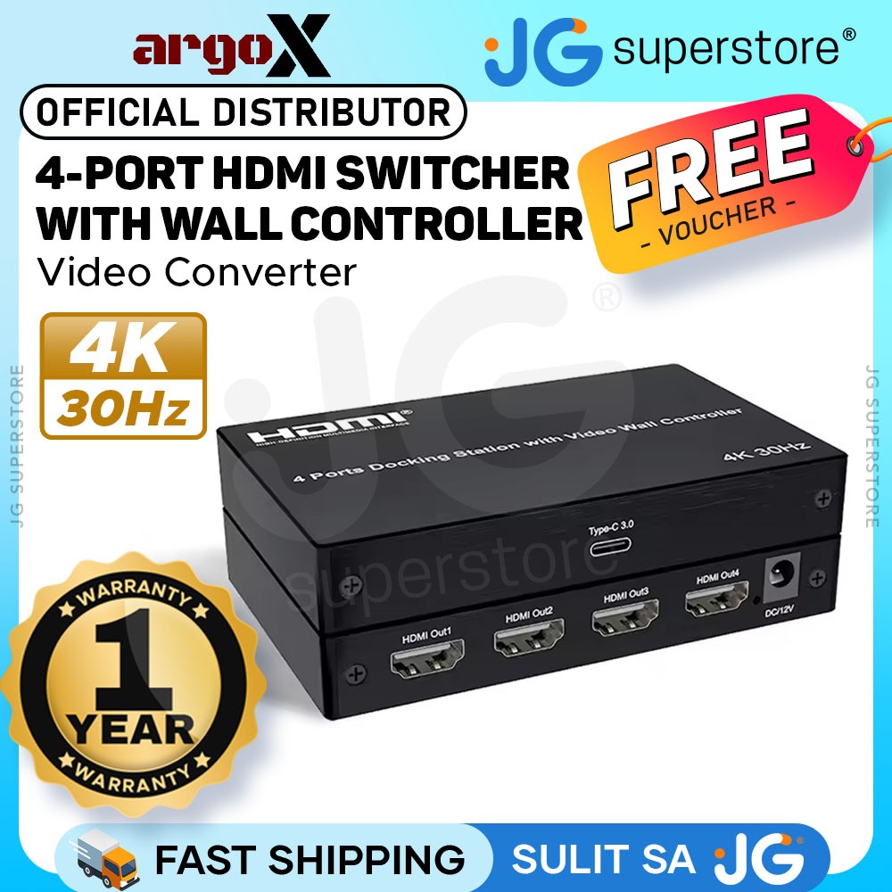 ArgoX 4K 30Hz 4-Port HDMI Video Switcher with Wall Controller, Point to Point Slice Mode & Dock ...