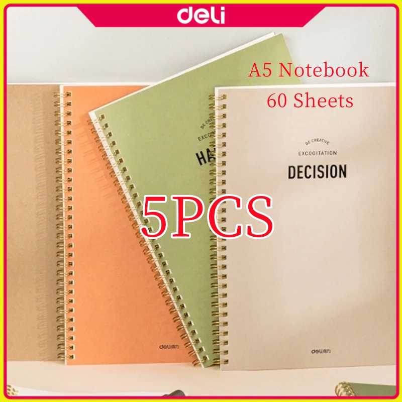 Deli 5PCS Thick A5 Spiral Notebook 60 Sheets Student Line Hardbound ...