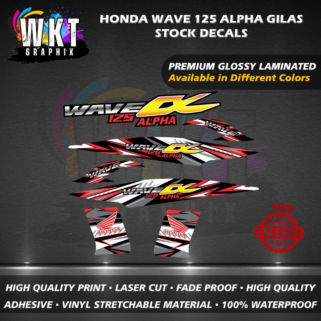 HONDA WAVE 125 ALPHA GILAS STOCK DECALS (WATERPROOF, LAMINATED, FADE ...