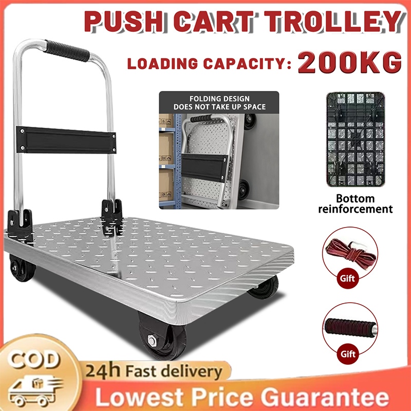 Foldable Push Cart Trolley Heavy Duty Platform Hand Truck Dolly with ...