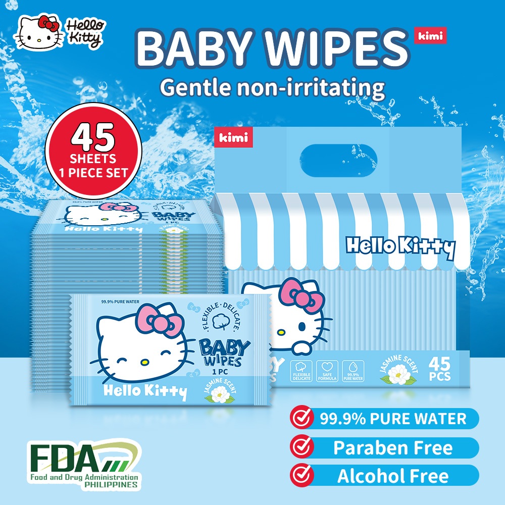 Hello Kitty Baby Wipes Pack 45 Sheets Premium Soft & Thick Cleansing ...