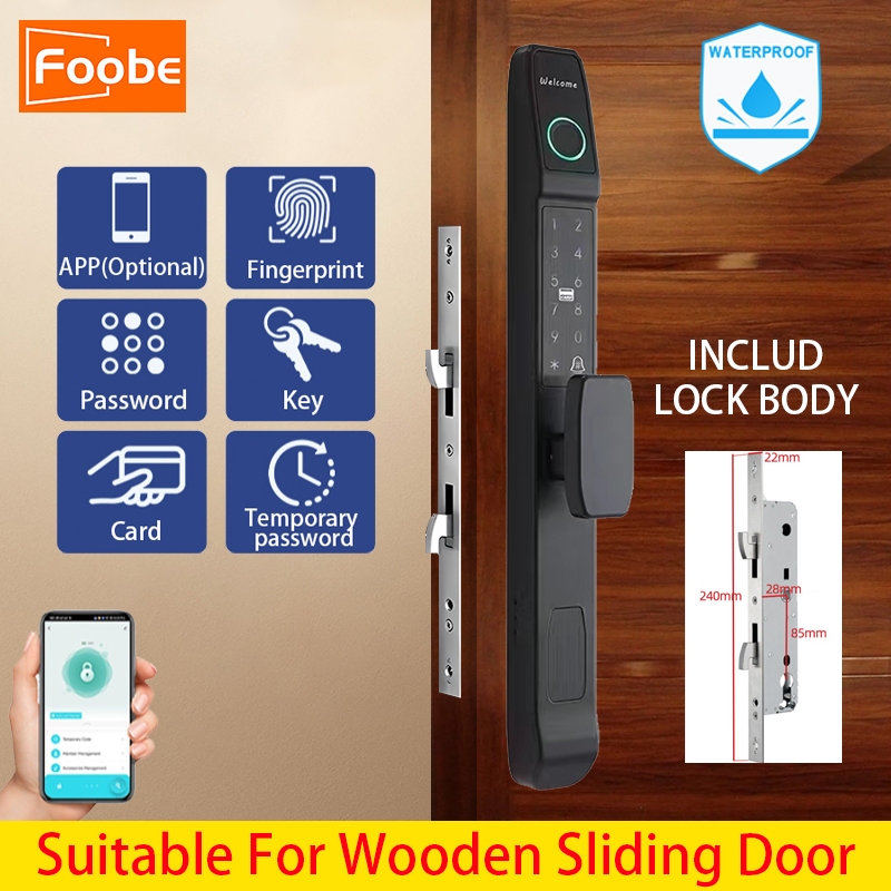 FOOBE Waterproof Tuya Smart Sliding Door Lock For Wooden Door Suitable ...