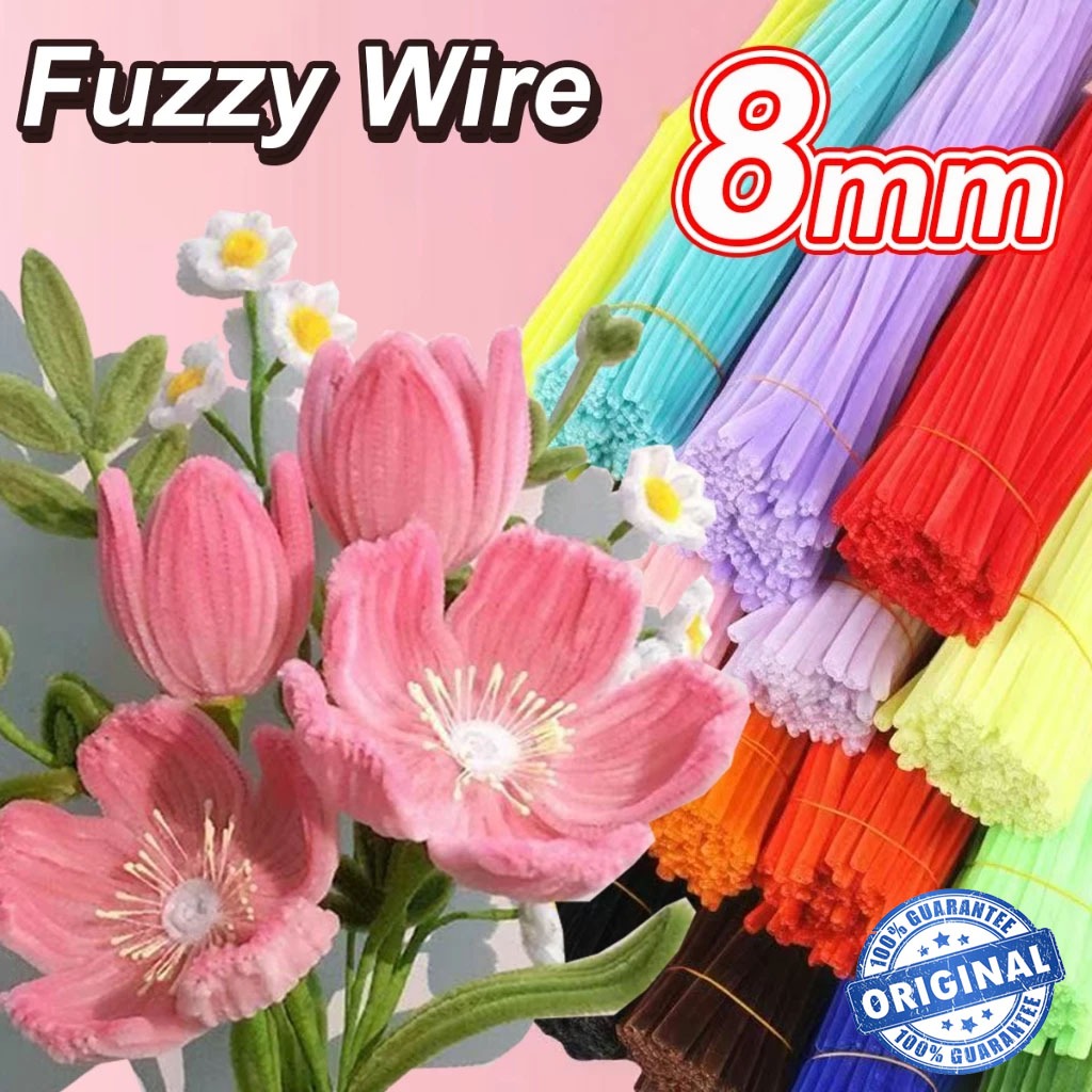 New 8mm Fuzzy Wire 100pcs Chenille Twist DIY Bouquet Colorful Fuzzy ...