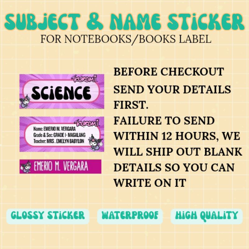 Subject Sticker + Sticker Name 24pcs plus 10 free mini sticker name ...
