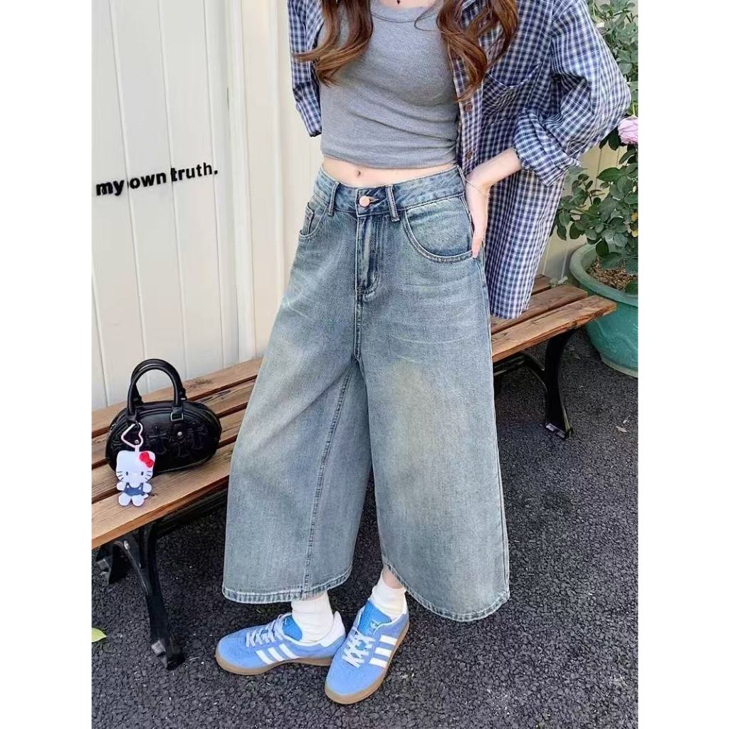 Denim Shorts for women Retro Design High Waist 7 Points Culottes Korean ...