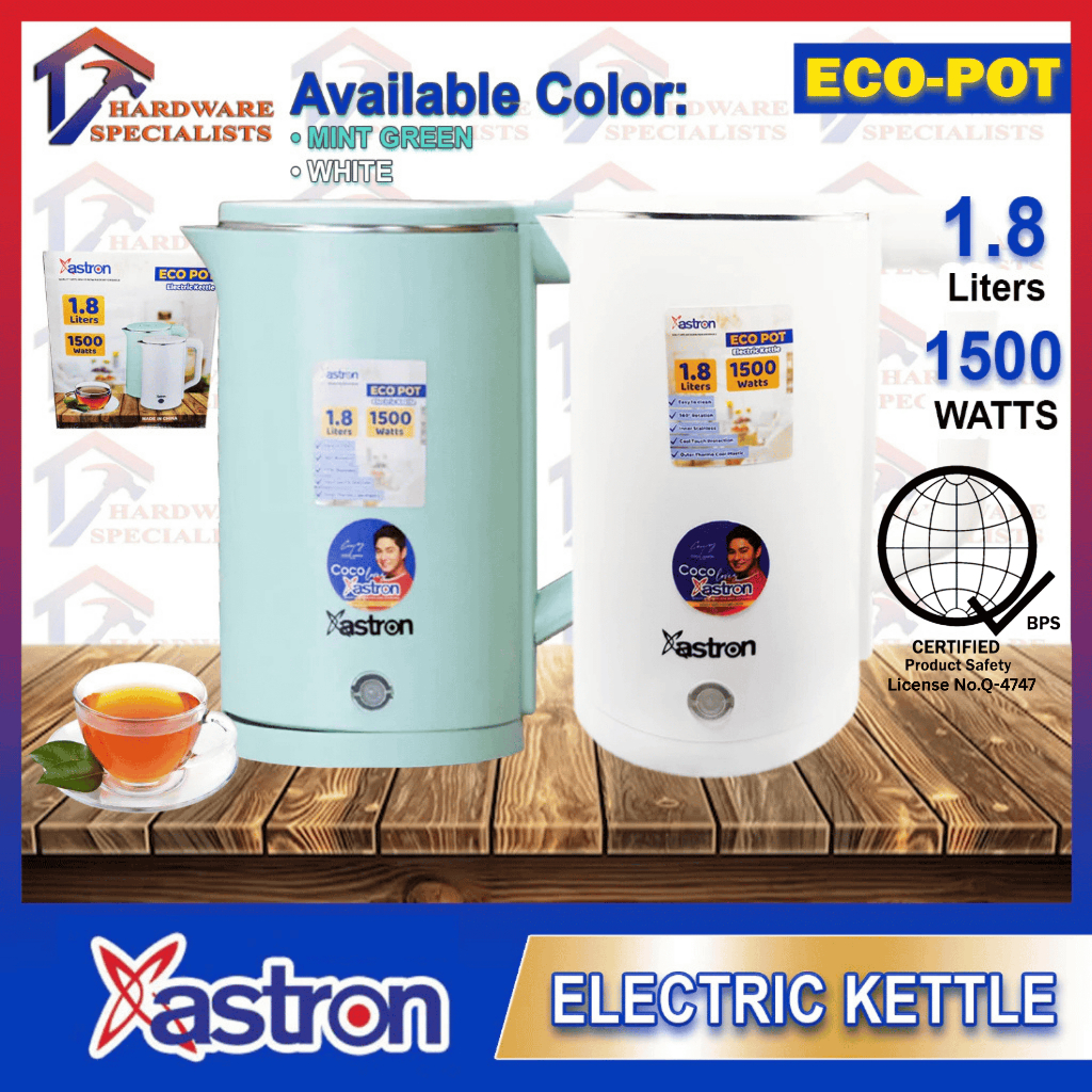 Astron Electric Kettle ECO POT 1.8 Liters 1500W Mint Green or White ...