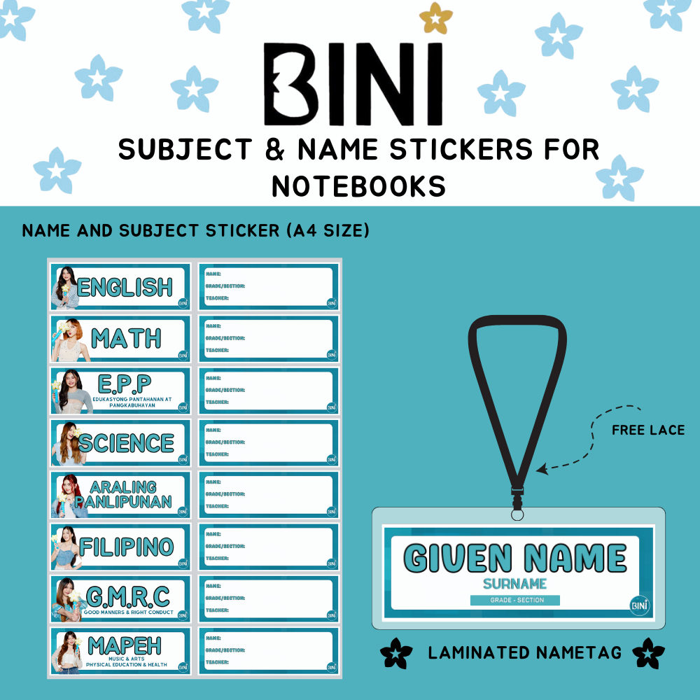 BINI Notebook Stickers Subject Stickers, Name Label and Laminated ...