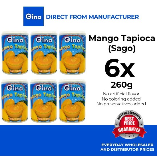 6x Gina Mango Tapioca (Mango Sago) Ready to Eat 260g (6 Cans with ...