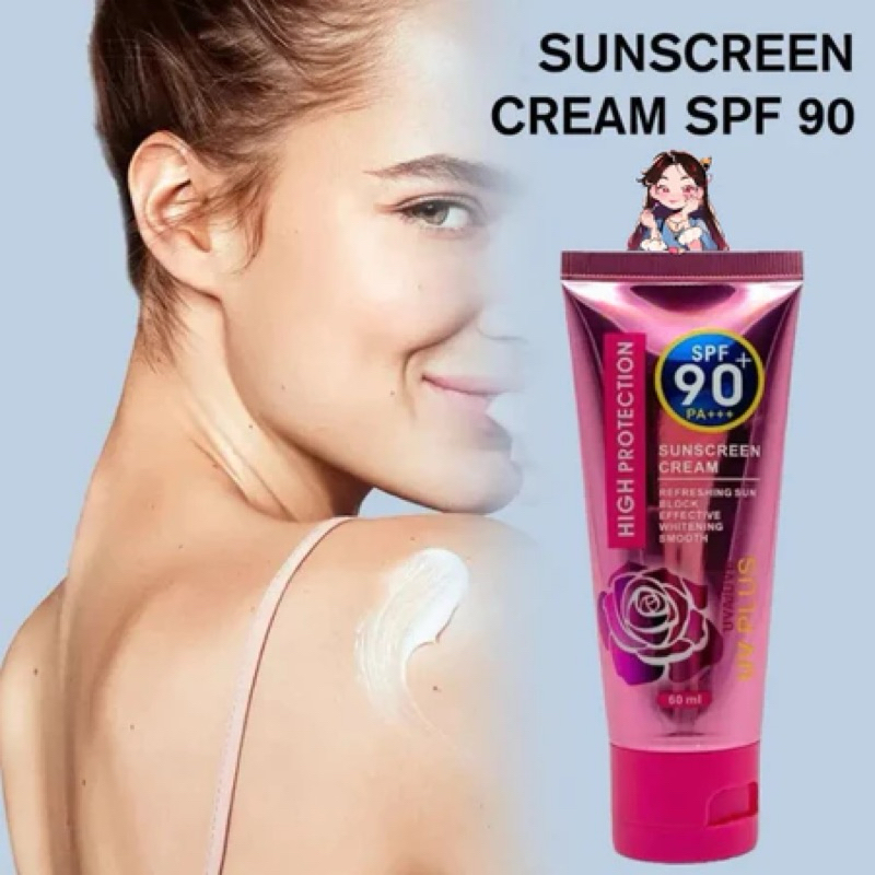 （2pcs）Original Rose SPF90+ PA+++ Sunscreen Cream High Protection UV+ LBLS Whitening Tinted Sunbl ...
