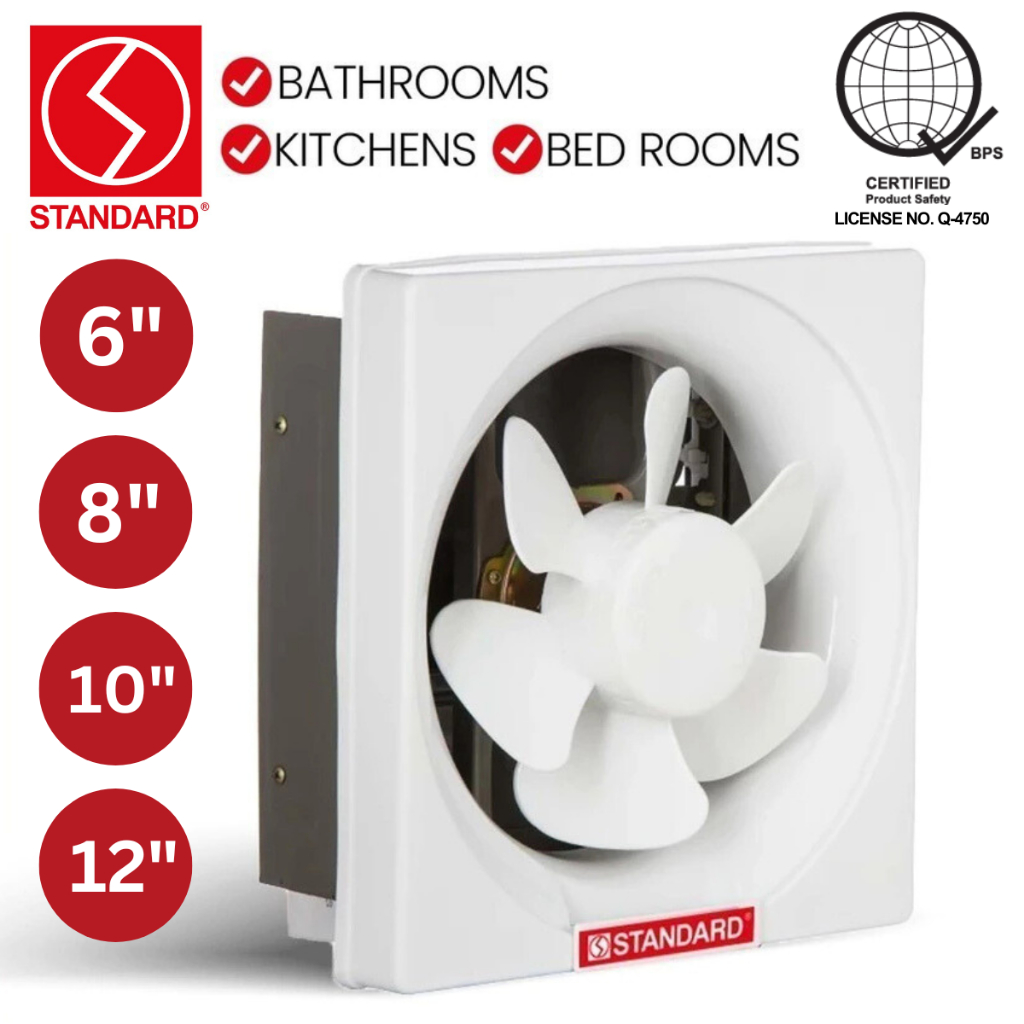 STANDARD Wall Mounted Exhaust Fan for Kitchen Room Bathroom 8", 10", 12" (SEF-8B, SEF-10B, SEF ...