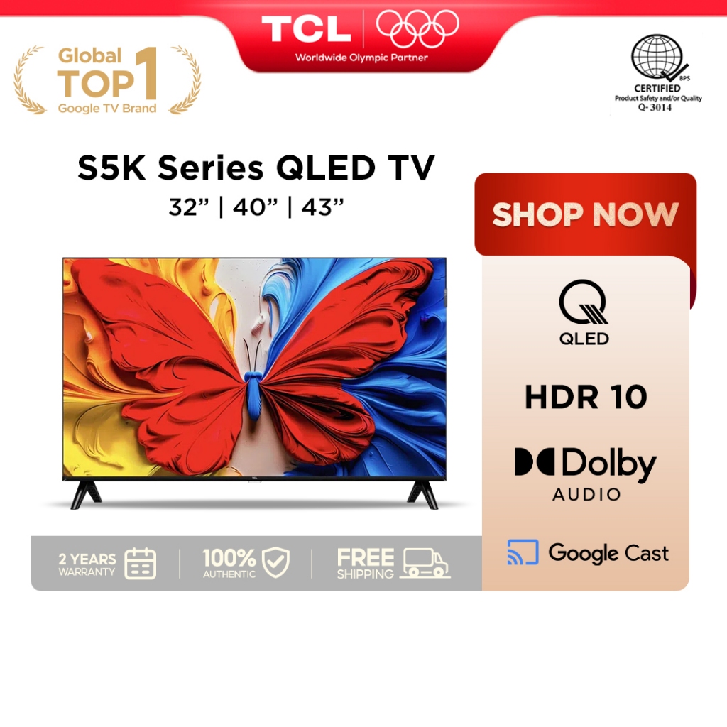 TCL Smart Android 2K FHD QLED Google TV S5K, HDR, Dolby Audio, Google Assistant, Voice Remote ...