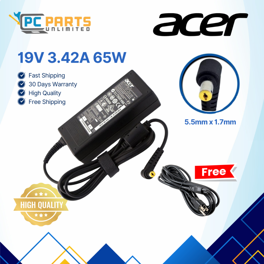 Acer Laptop Charger 19V 3.42A for Aspire Series 3 A114-32 A314 A314-32 ...