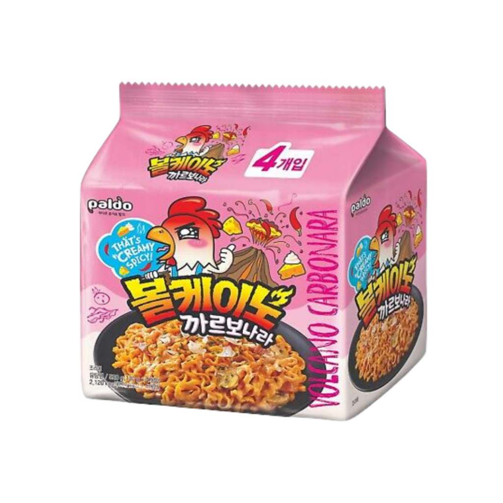 Paldo Volcano Carbonara Stir-Fried Chicken Ramen - 130g×4Pack, Korean ...