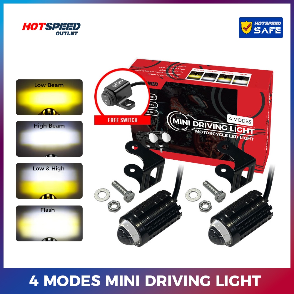 HOTSPEED Mini Driving light 4 Modes Motorcycle With Domino Switch LED ...