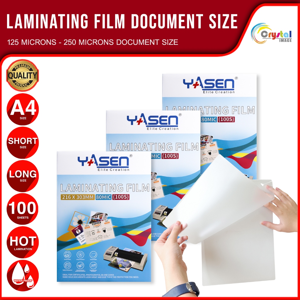 Yasen Laminating Film 100 Sheets A4 Short Long 125/250 Microns Thermal ...