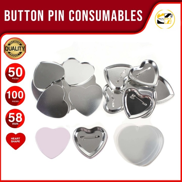 Button Pin Badge Parts 58mm Heart Shape Magnetic | 50pcs / 100pcs | For ...