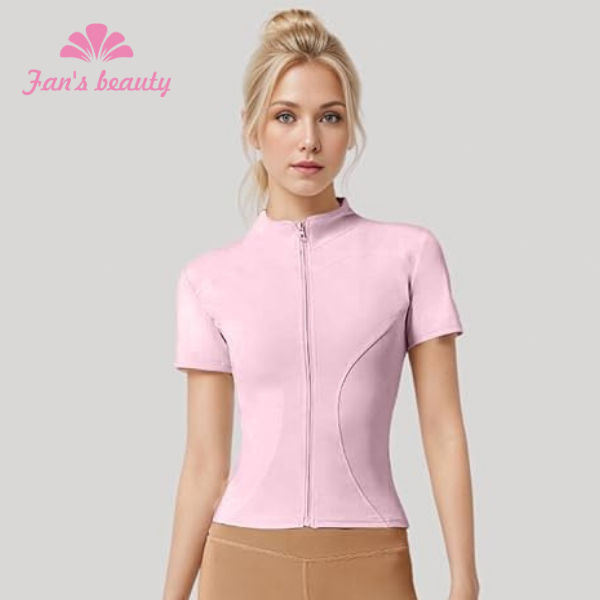 Isabelle.Q YOGA/GYM - Short Sleeve Zip Up Jacket Elastic Stretch ...