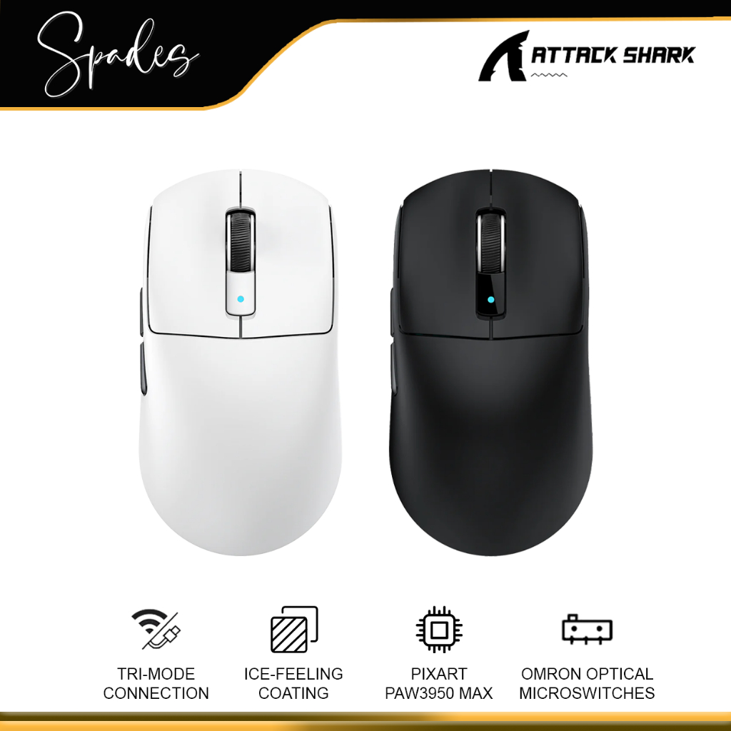 Attack Shark R6 Ultralight Tri Mode Wireless Wired 8K PAW3950MAX Ice ...