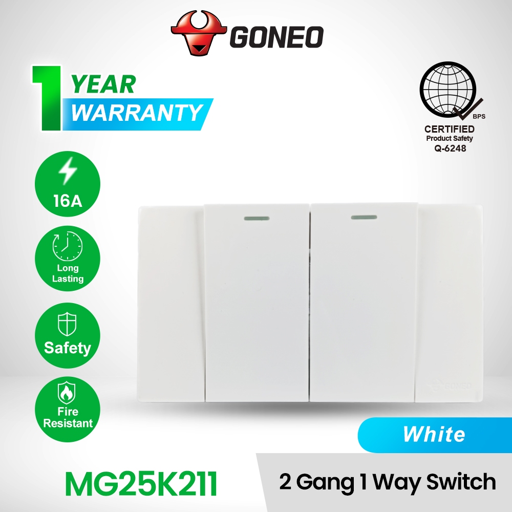 GONEO 2 Gang 1 Way Snap Switch 16A with Noctilucent Strip and High ...
